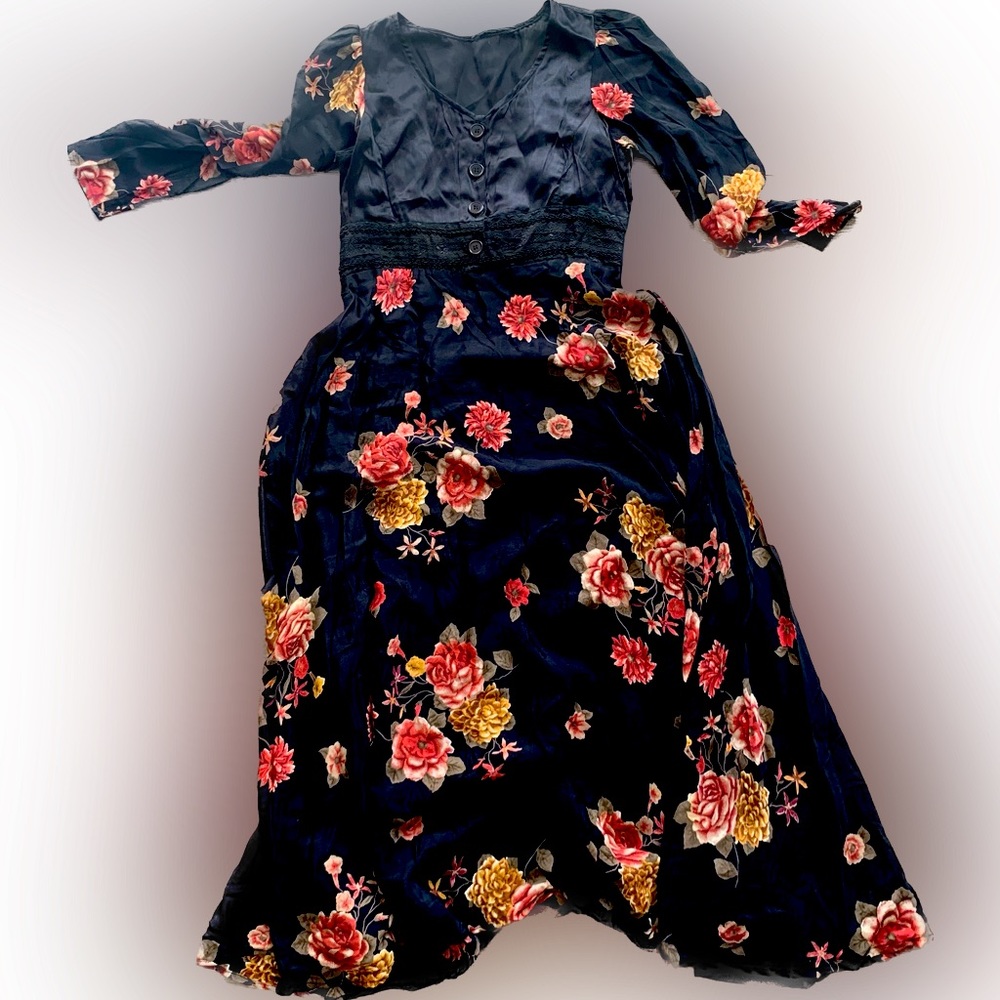 Vintage Ethereal Ghostly Gothic Floral Dress - Gem